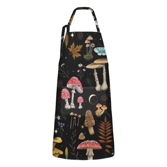 Red Mushroom Flower Black Apron-Garden Aprons for Women with Pockets ...