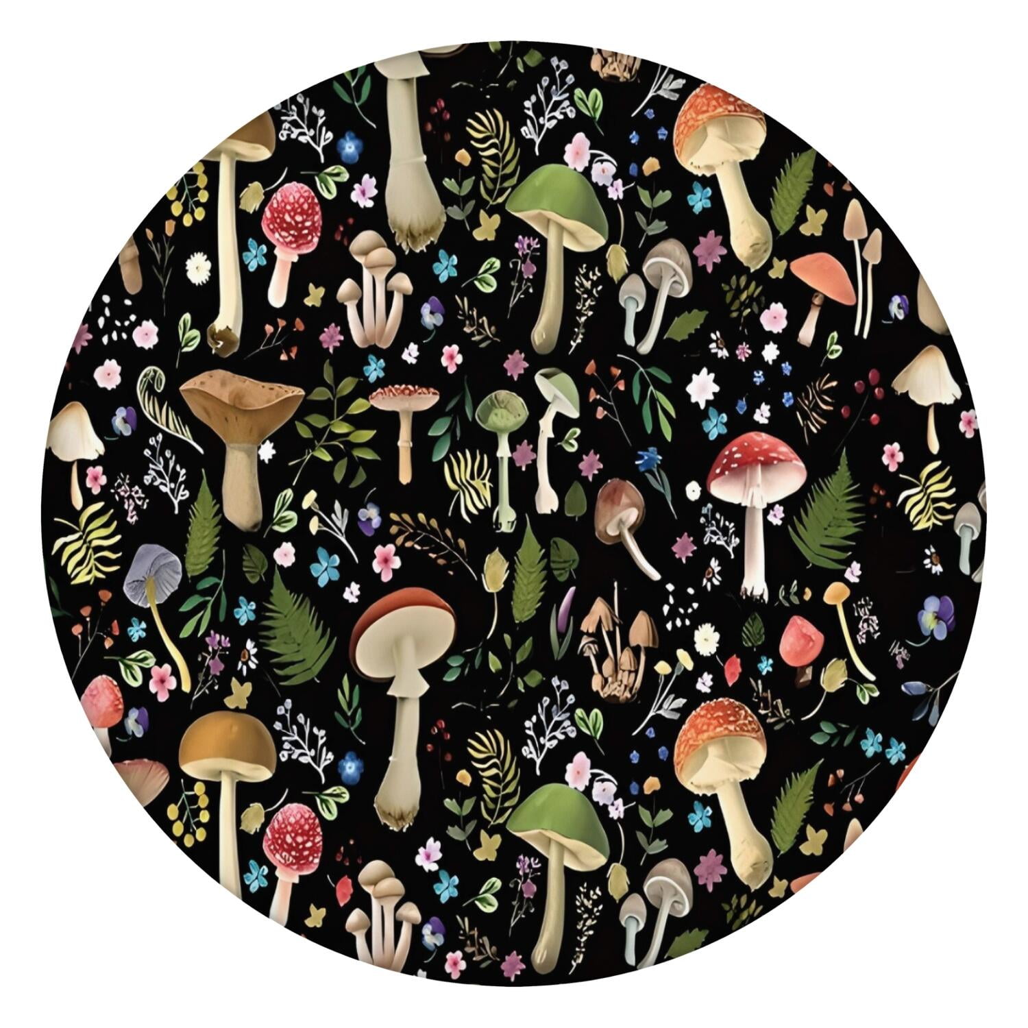 Red Mushroom Flower Black Pattern Round Fitted Tablecloth with Elastic ...