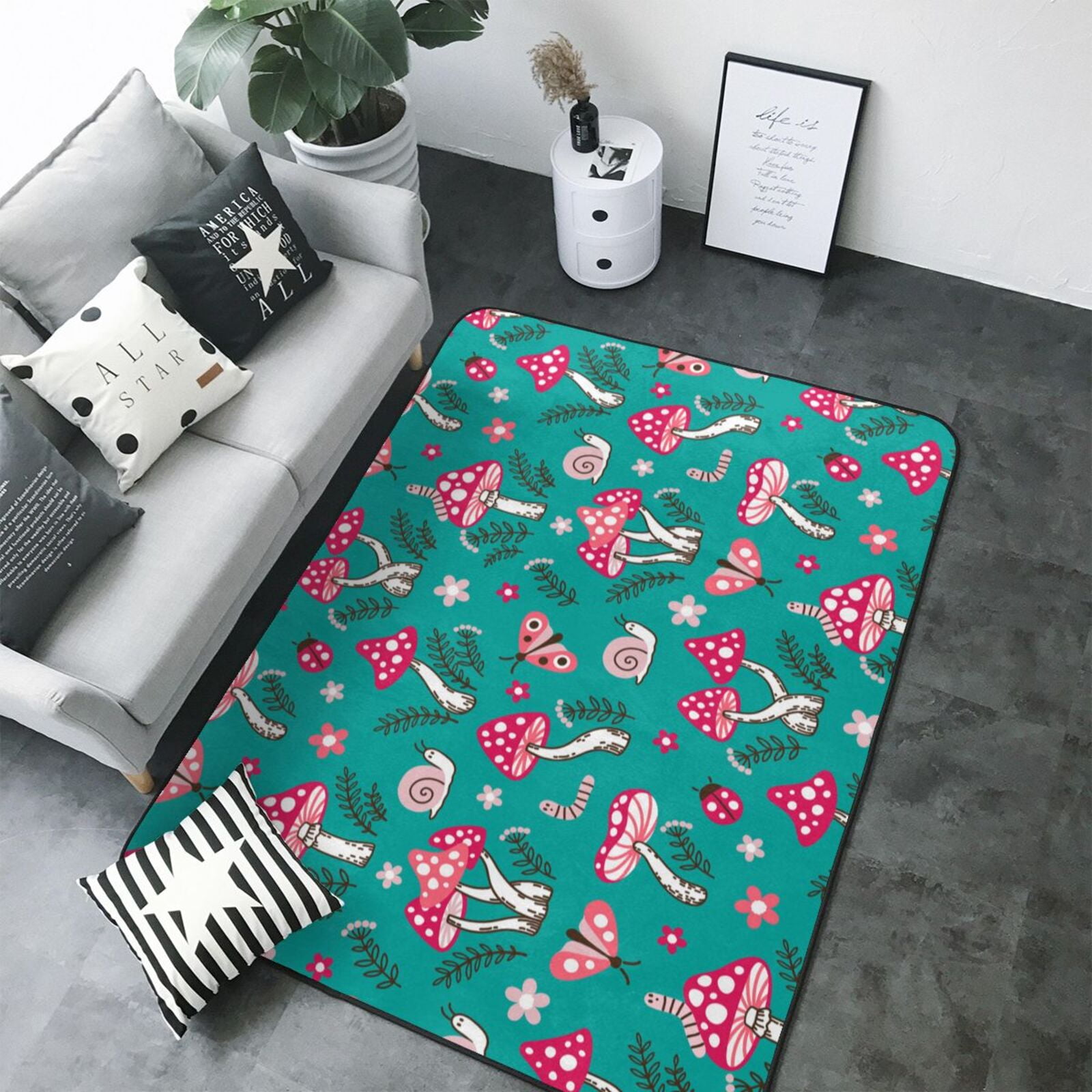 Red Mushroom Flower Greenery Area Rugs for Living Room Bedroom, 5x7 ...
