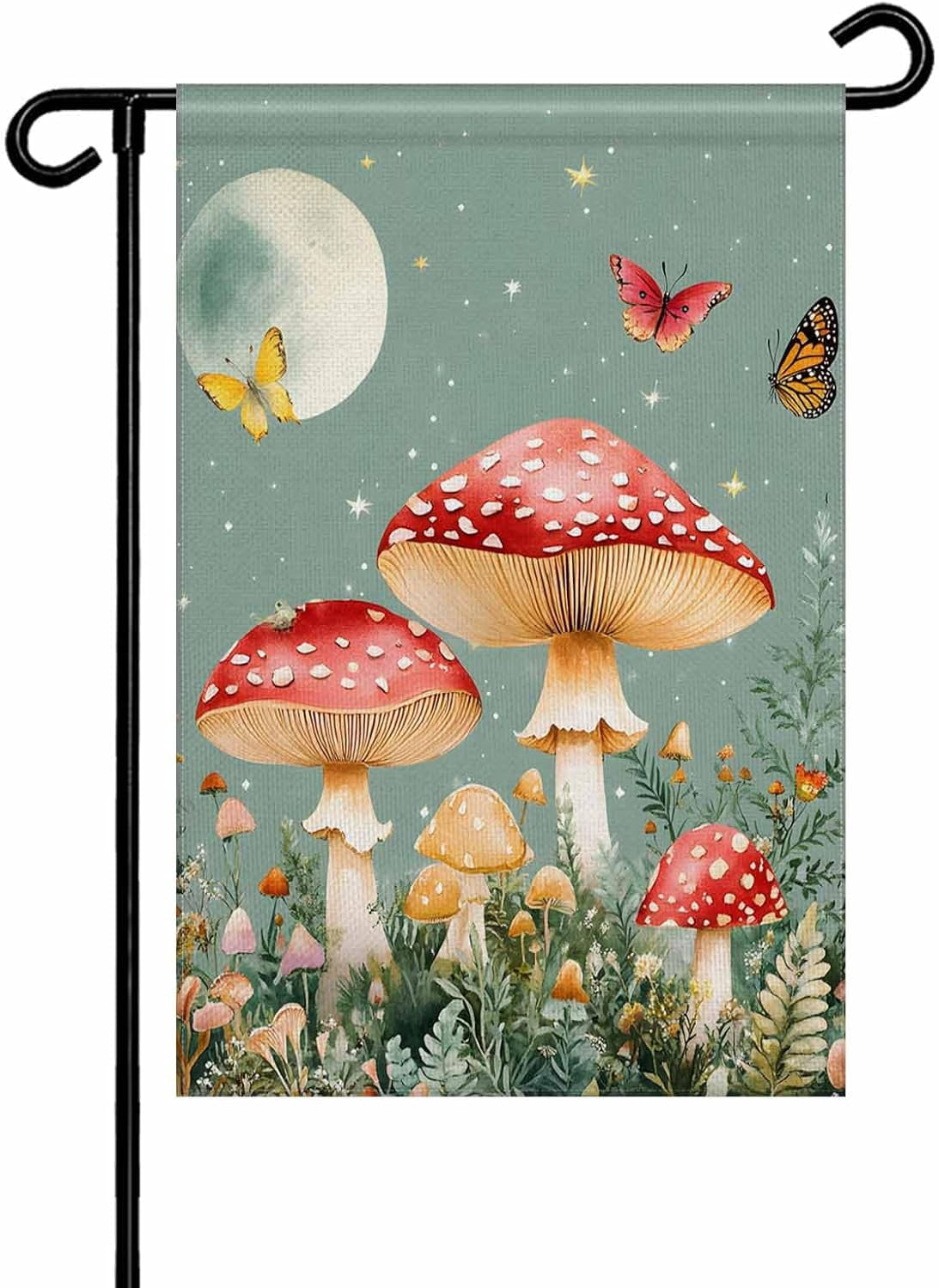 Red Mushroom Garden Flag 12x 18 Double Side, Butterfly Green Leaf ...