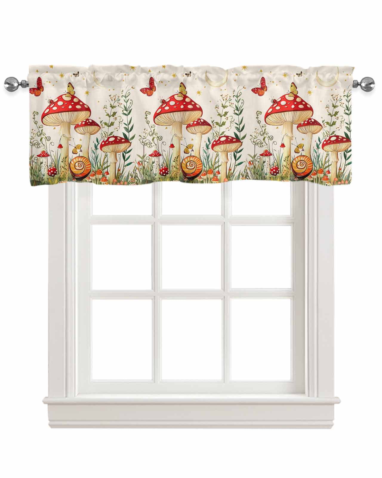Red Mushroom Kitchen Valances for Windows Farmhouse Linen Window ...