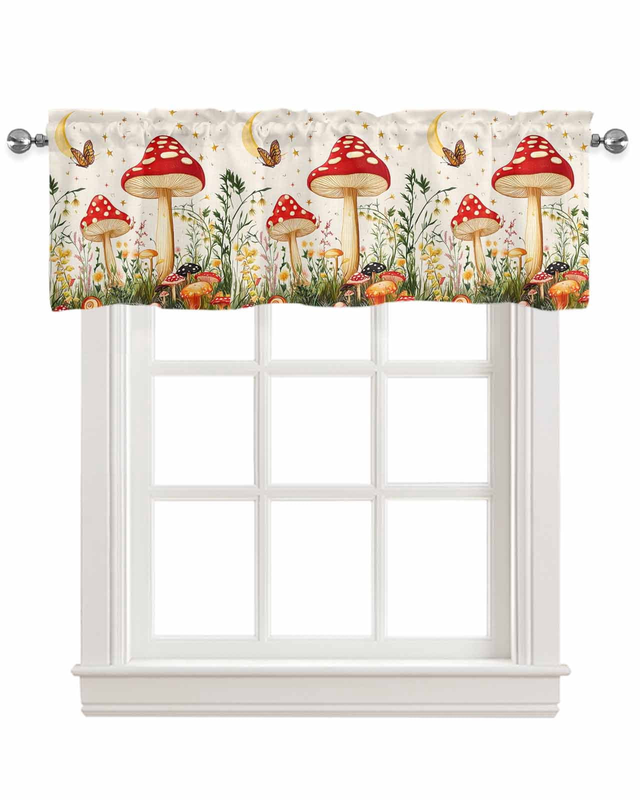 Red Mushroom Kitchen Valances for Windows Farmhouse Linen Window ...