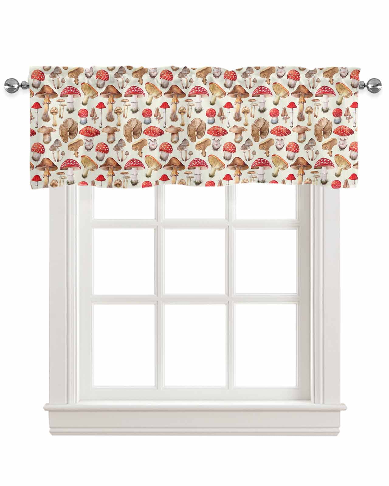 Red Mushroom Linen Curtain Valance for Bedroom/Bathroom/Kitchen/Office ...