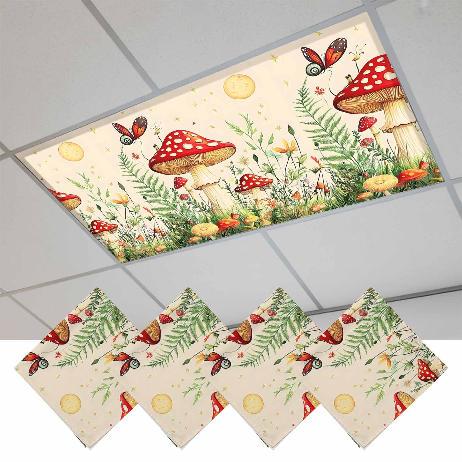 Red Mushroom Magnetic Fluorescent Light Covers for Ceiling Lights 2 x 4 ...