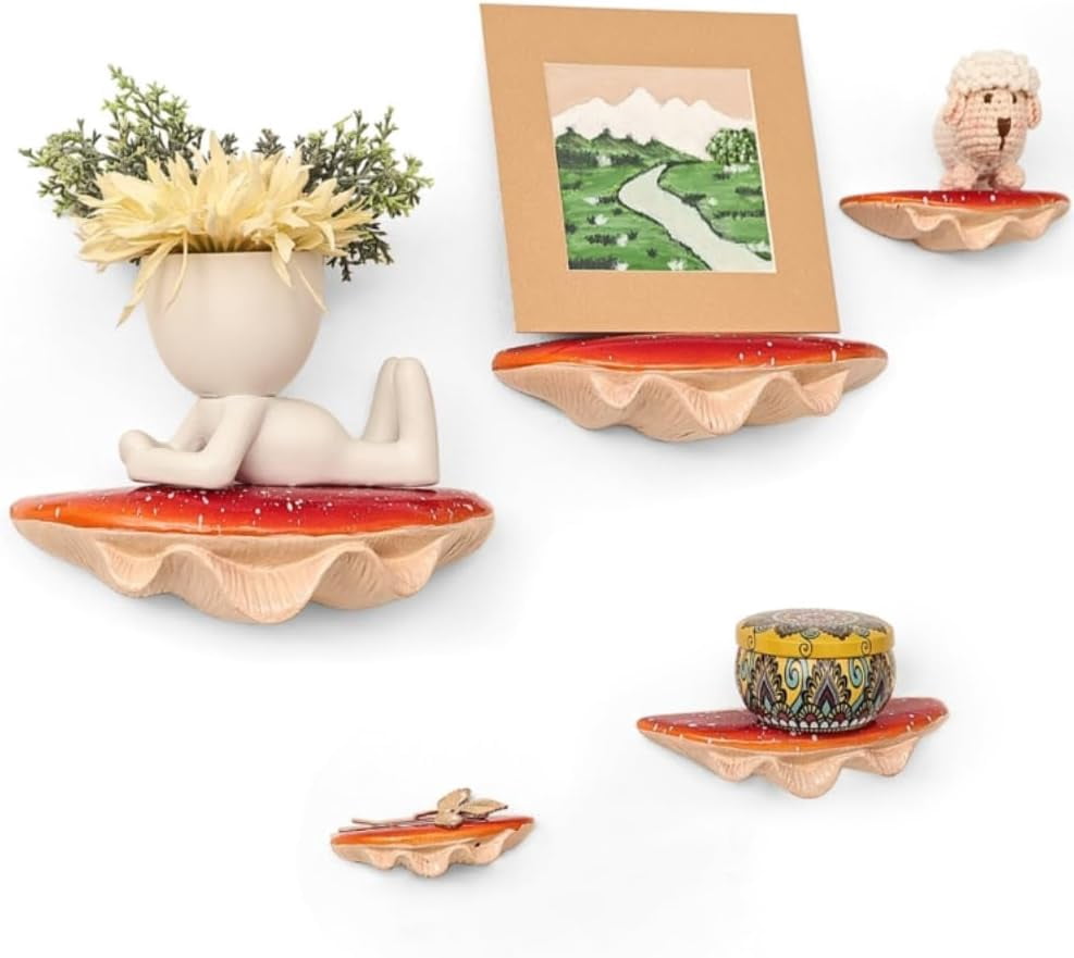 Red Mushroom Shelves Decoration - 5PCS Floating Display Goblincore ...