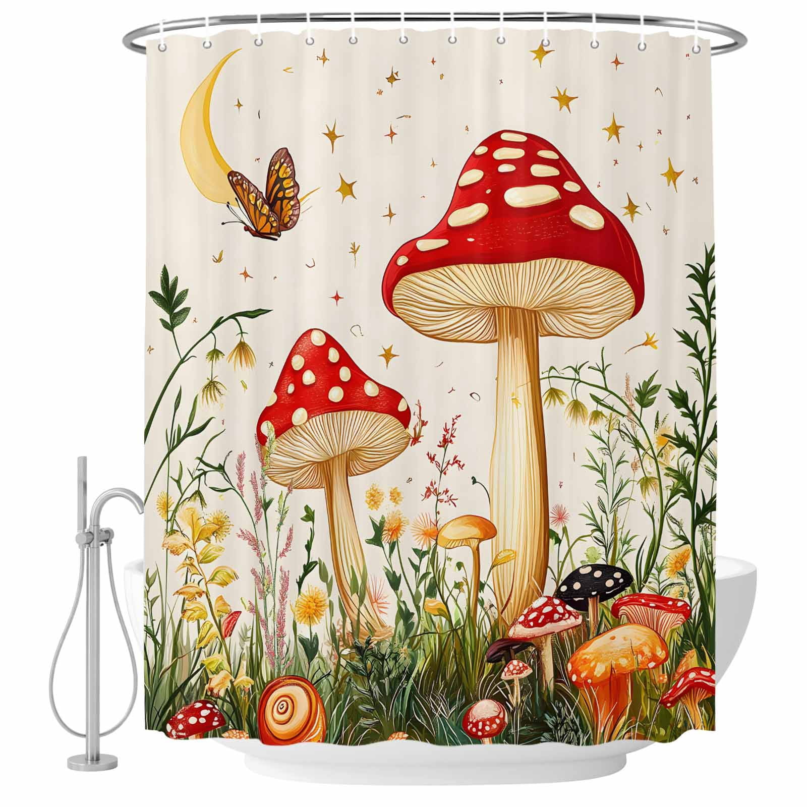 Red Mushroom Shower Curtain Set - Extra Long 72" x 96" Washable Bathtub ...