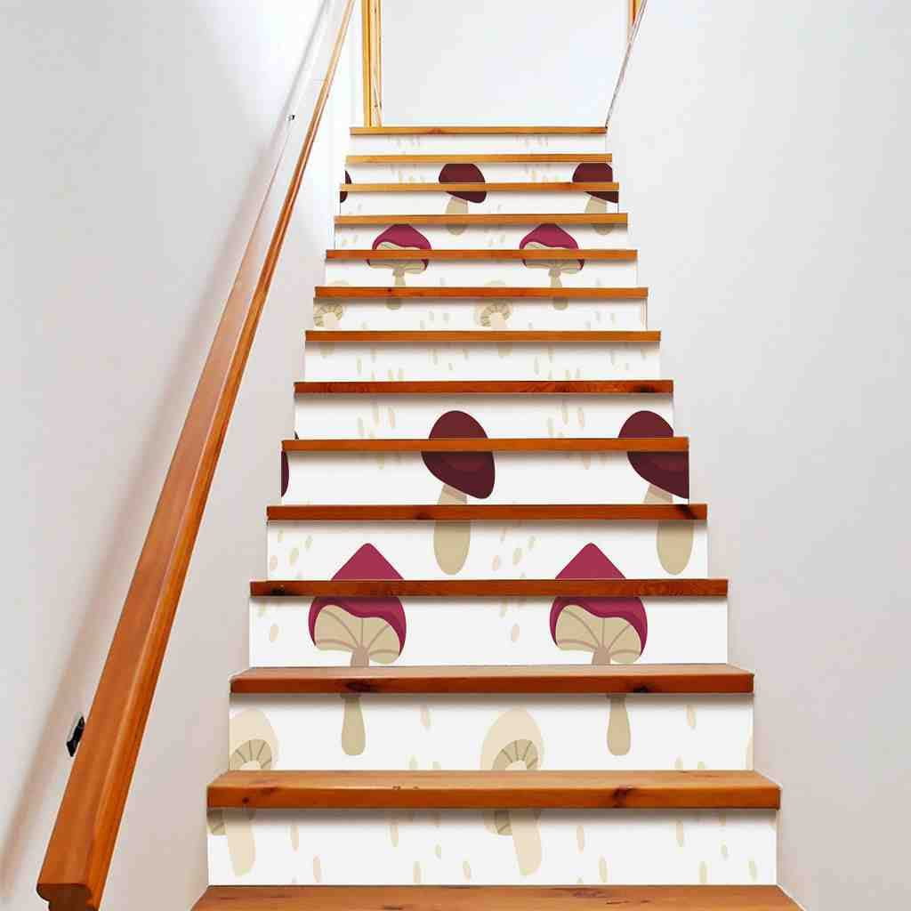 Red Mushroom Stair Stickers Green Wild Plant Staircase Murals Fantasy ...