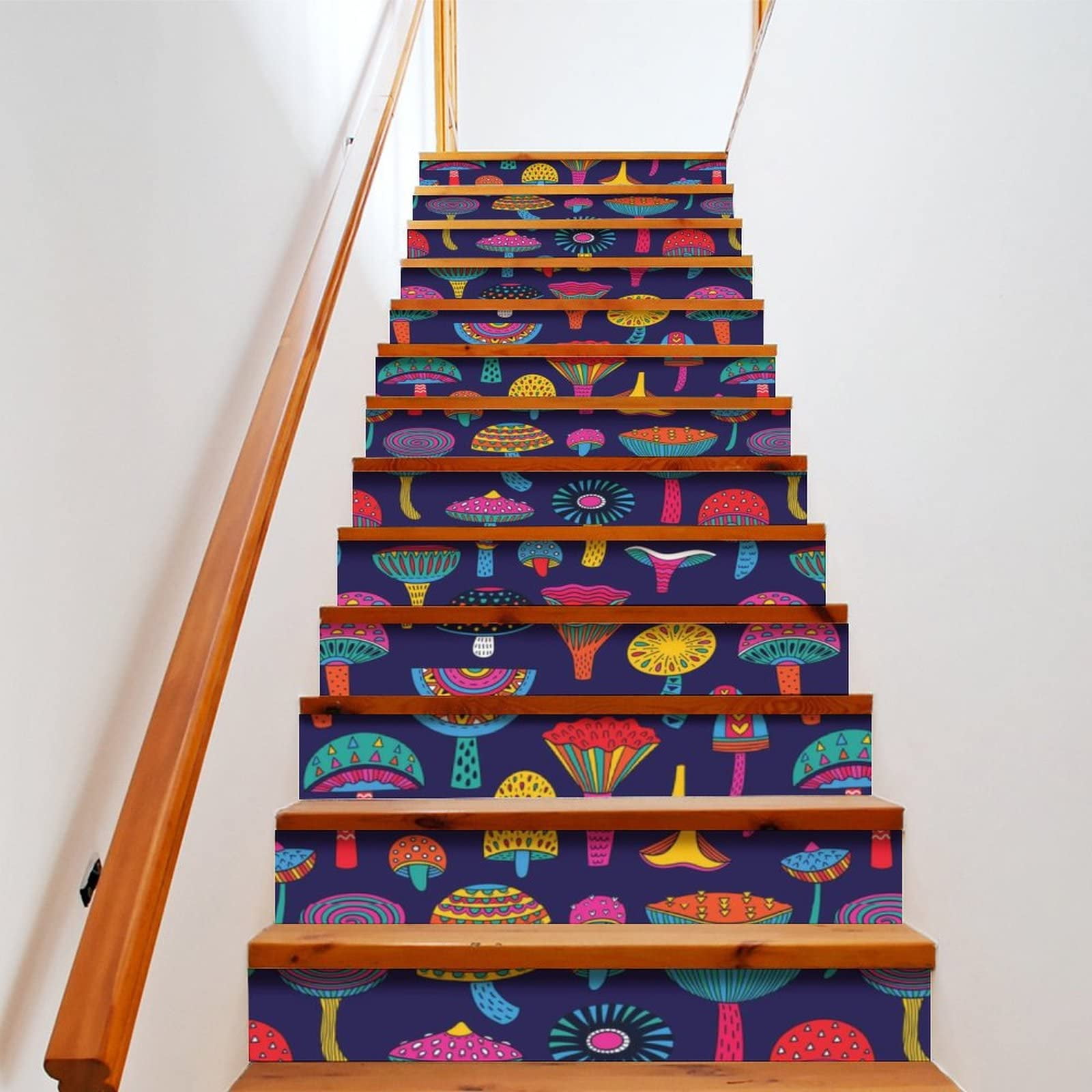 Red Mushroom Stair Stickers Green Wild Plant Staircase Murals Fantasy ...