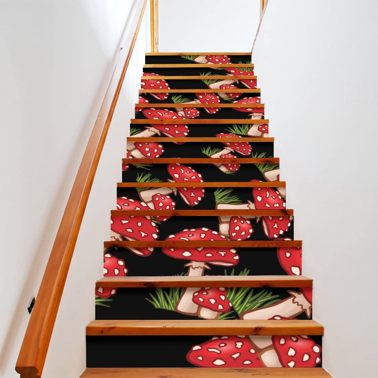 Red Mushroom Stair Stickers Green Wild Plant Staircase Murals Fantasy ...
