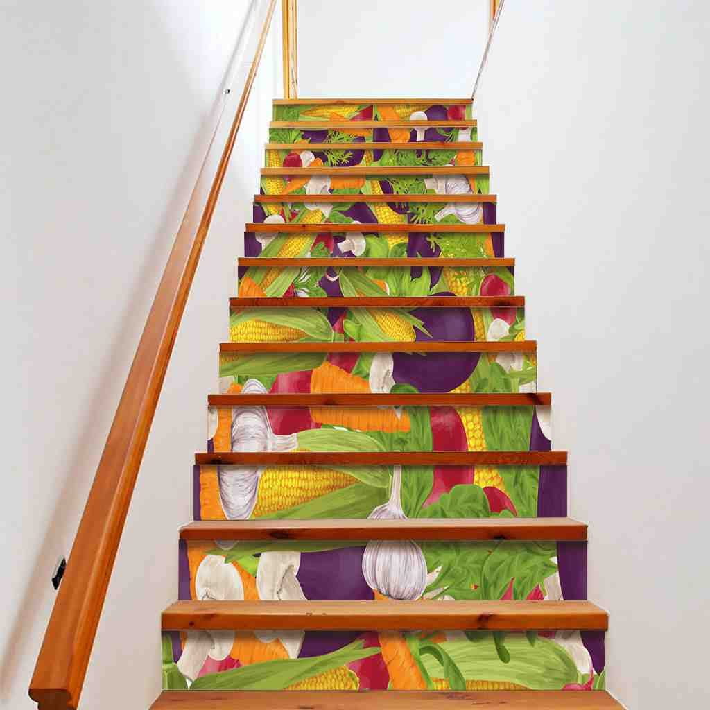 Red Mushroom Stair Stickers Green Wild Plant Staircase Murals Fantasy ...