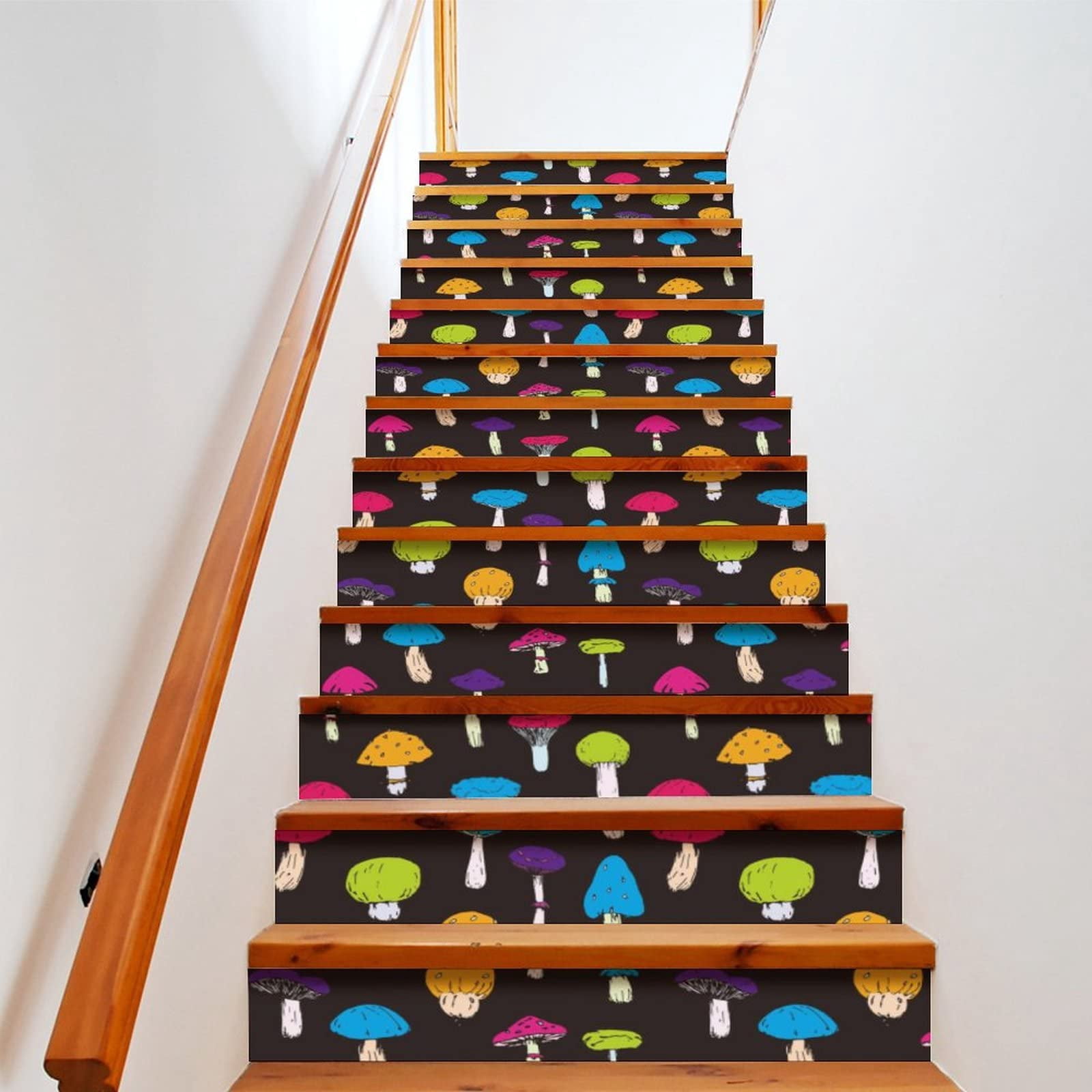 Red Mushroom Stair Stickers Green Wild Plant Staircase Murals Fantasy ...
