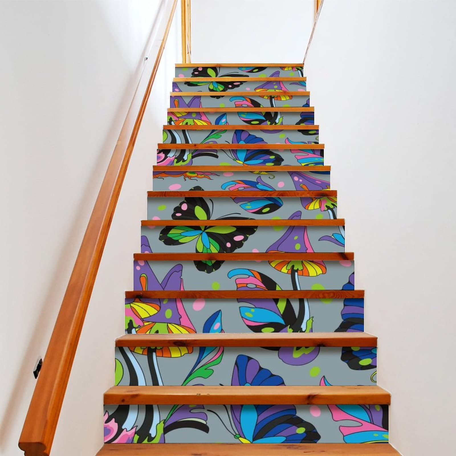 Red Mushroom Stair Stickers Green Wild Plant Staircase Murals Fantasy ...