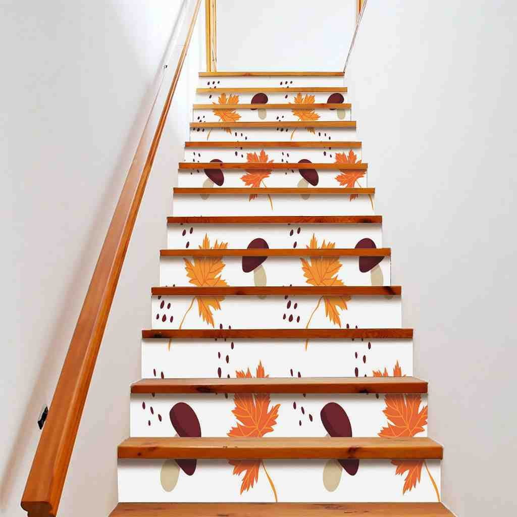Red Mushroom Stair Stickers Green Wild Plant Staircase Murals Fantasy ...