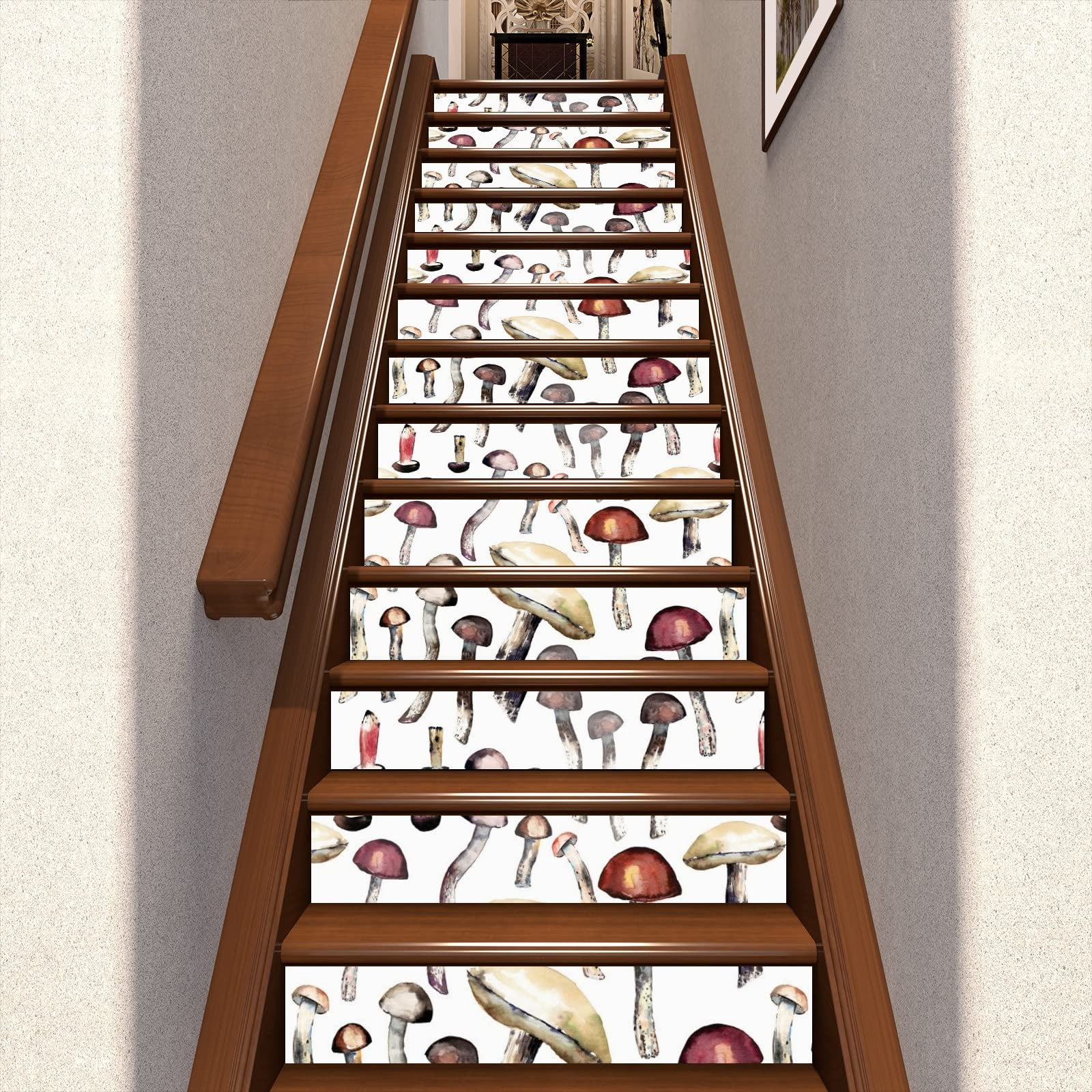 Red Mushroom Stair Stickers Green Wild Plant Staircase Murals Fantasy ...