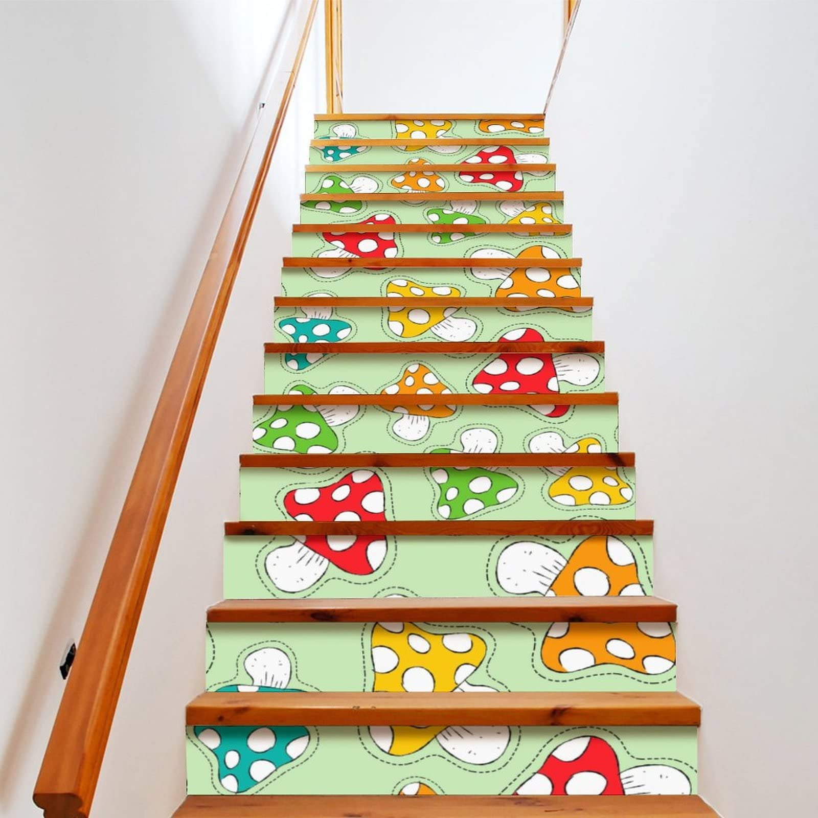Red Mushroom Stair Stickers Green Wild Plant Staircase Murals Fantasy ...