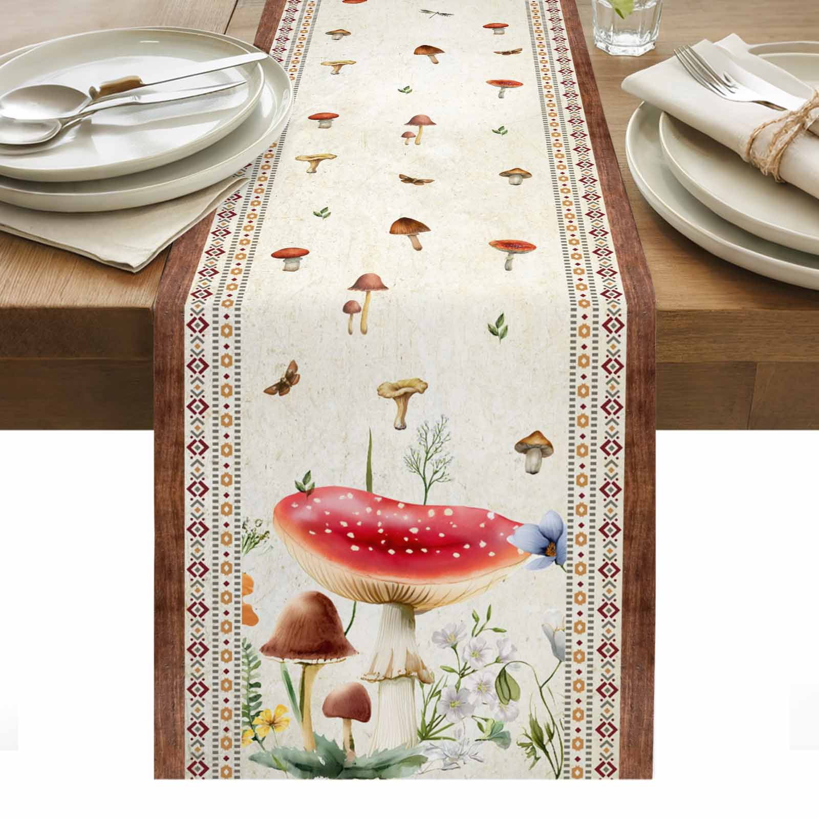 Red Mushroom Table Runner - 60 Inch Long, Kitchen Dining Table Runner ...