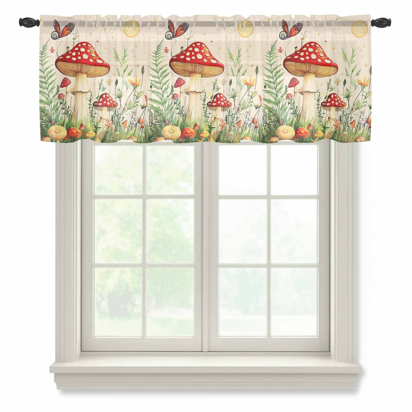 Red Mushroom Valance Curtains for Kitchen/Living Room/Bathroom/Bedroom ...