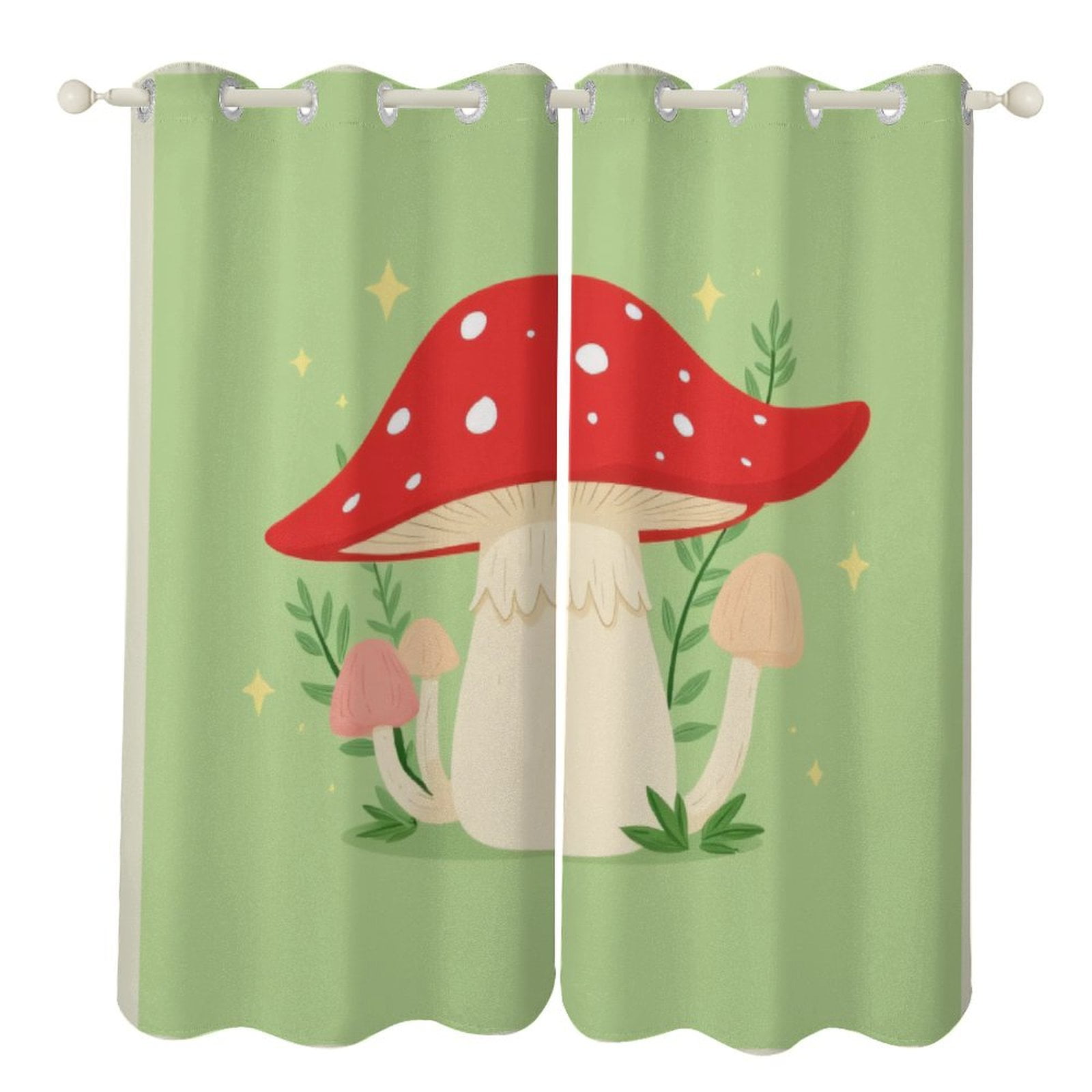 Red Mushroom with Leaves Blackout Window Curtains for Bedroom Living ...