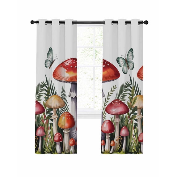 Red Mushrooms Blackout Curtains 96 Inch Length Watercolor Spring Yellow ...