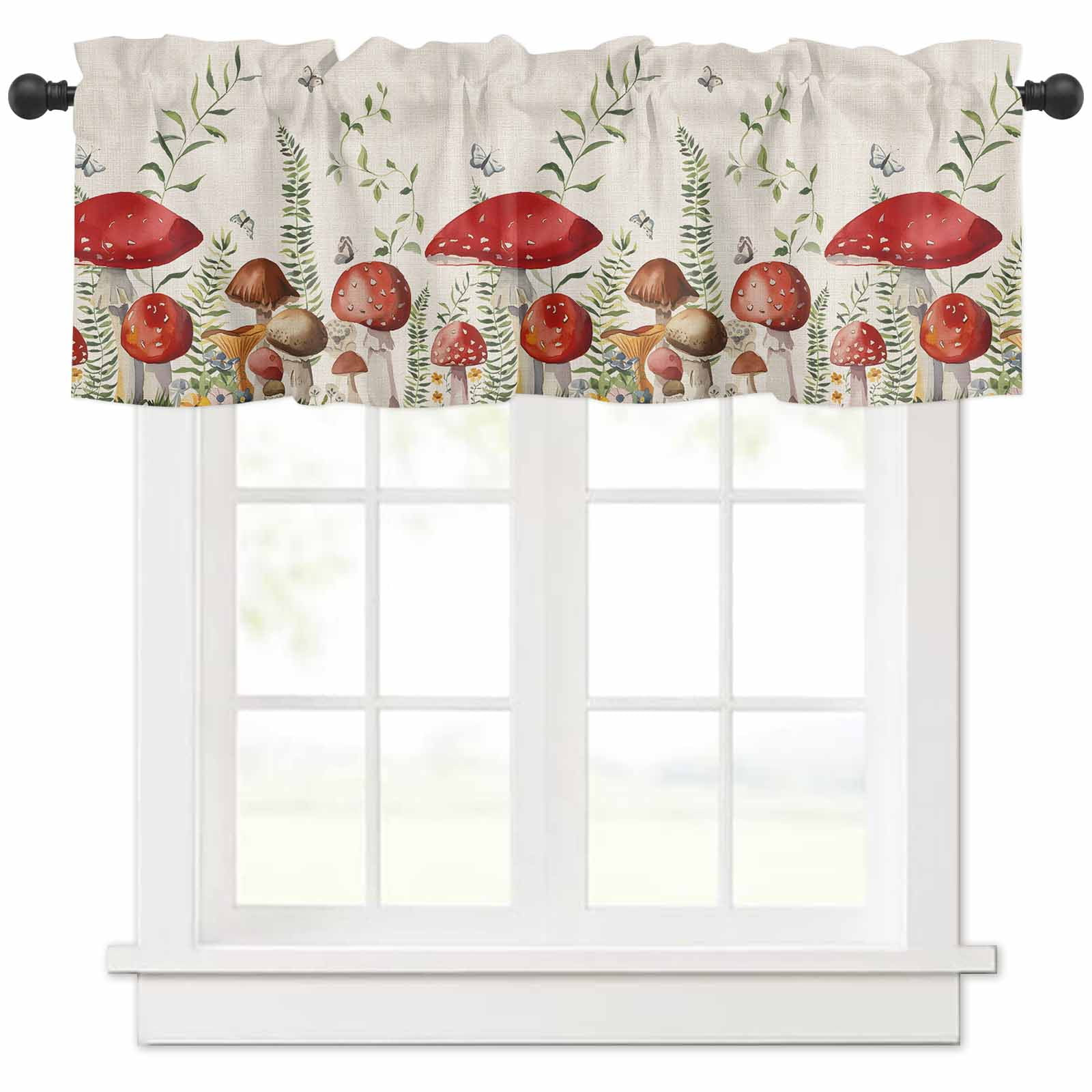 Red Mushrooms Curtain Valance for Windows/Kitchen/Living Room/Bedroom ...