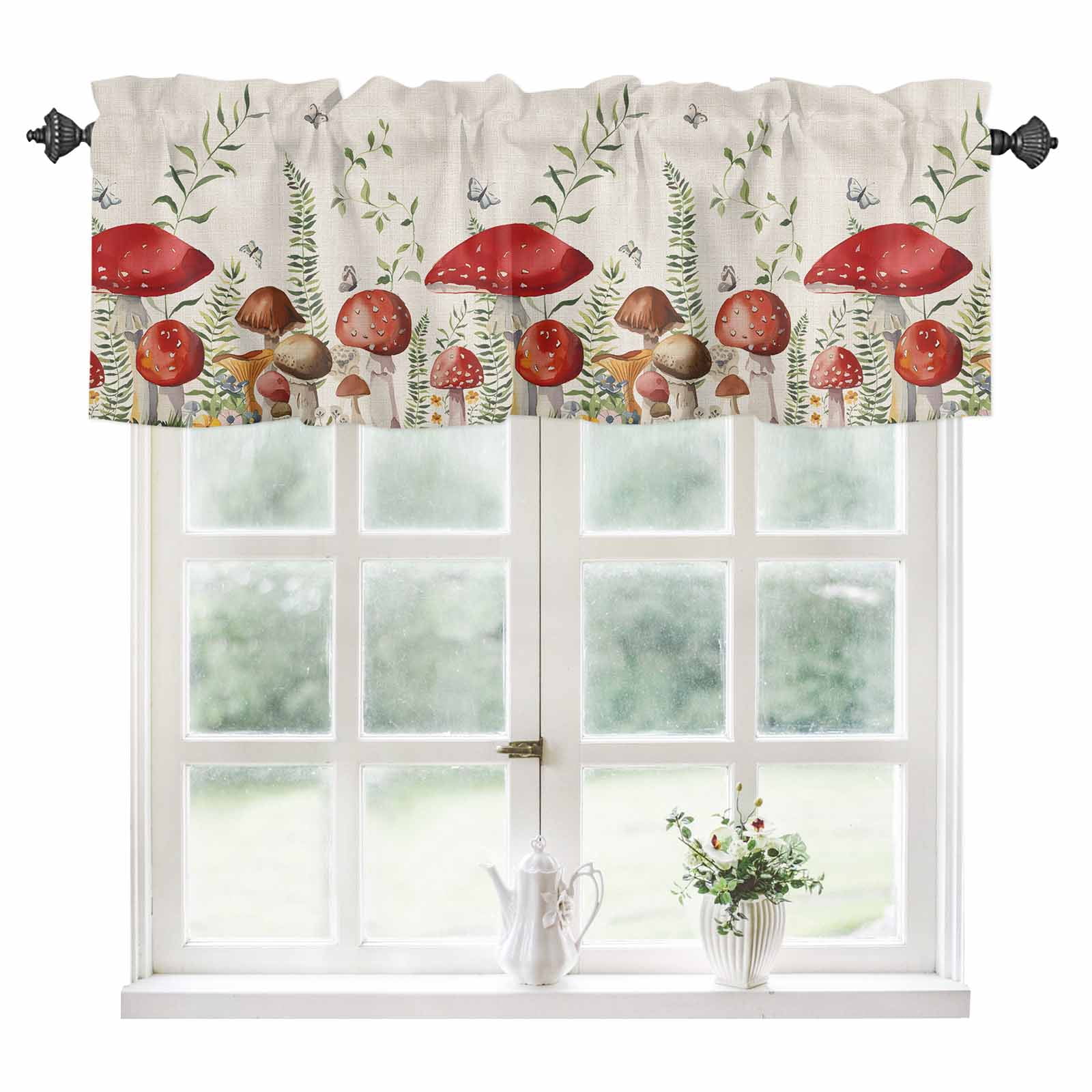 Red Mushrooms Kitchen Valances for Windows 42x18 Inch Kitchen Curtains ...