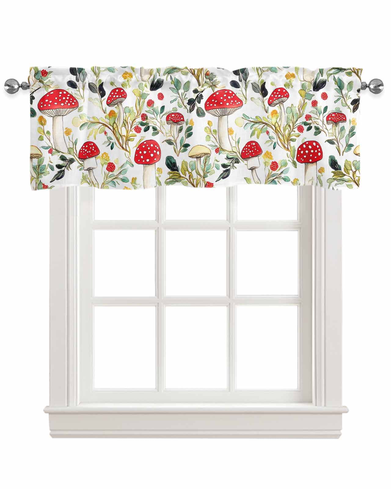Red Mushrooms Kitchen Valances for Windows Farmhouse Linen Window ...