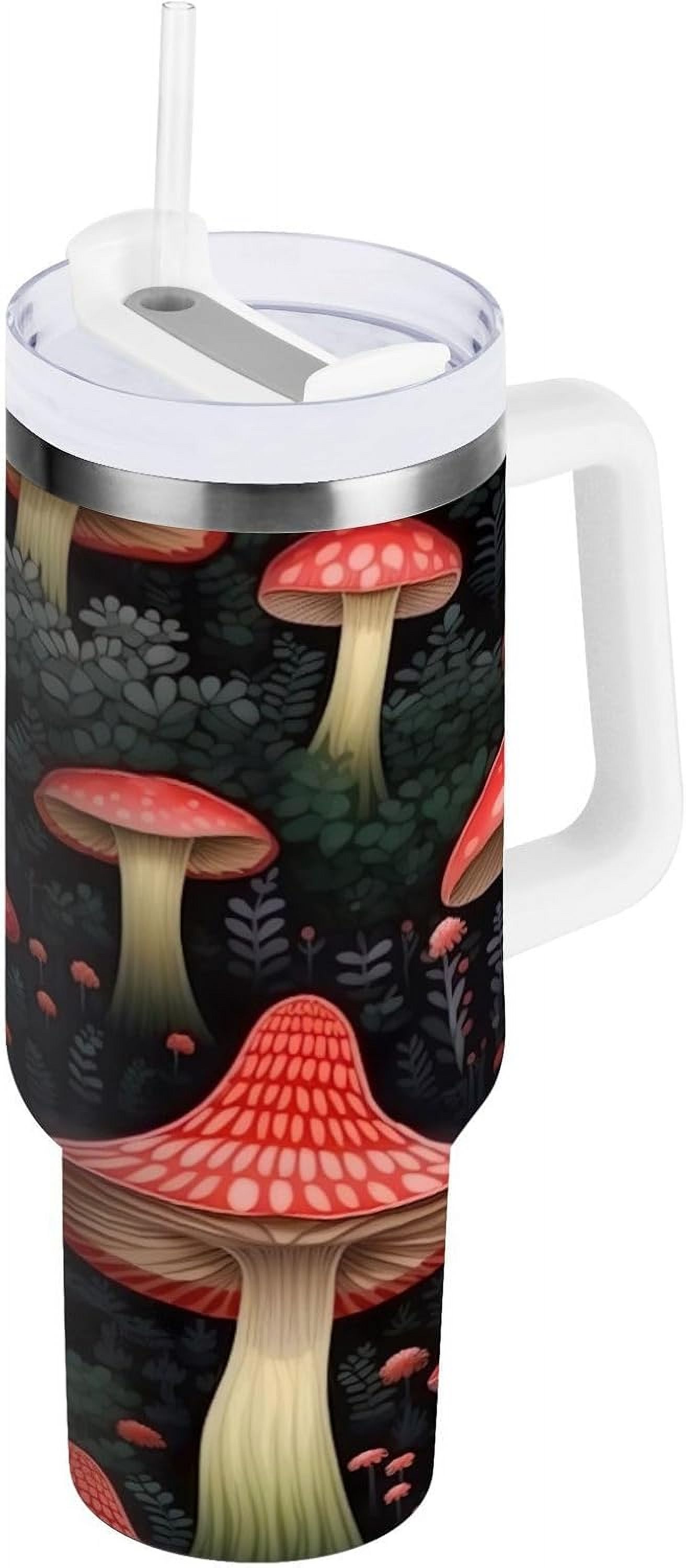 Red Mushrooms Tumbler - 40 oz Tumbler with Handle and Straw Lid ...
