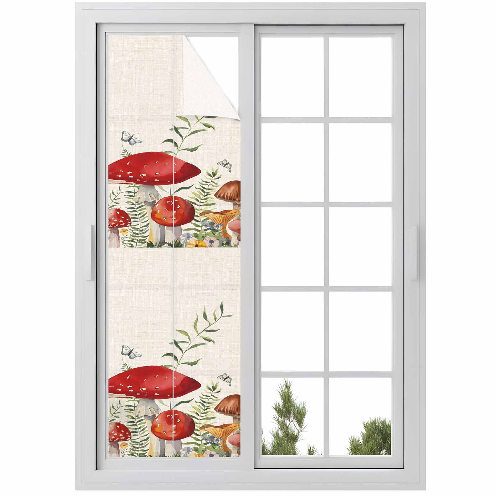 Red Mushrooms Window Privacy Film, Sage Green Eucalyptus Butterflies ...