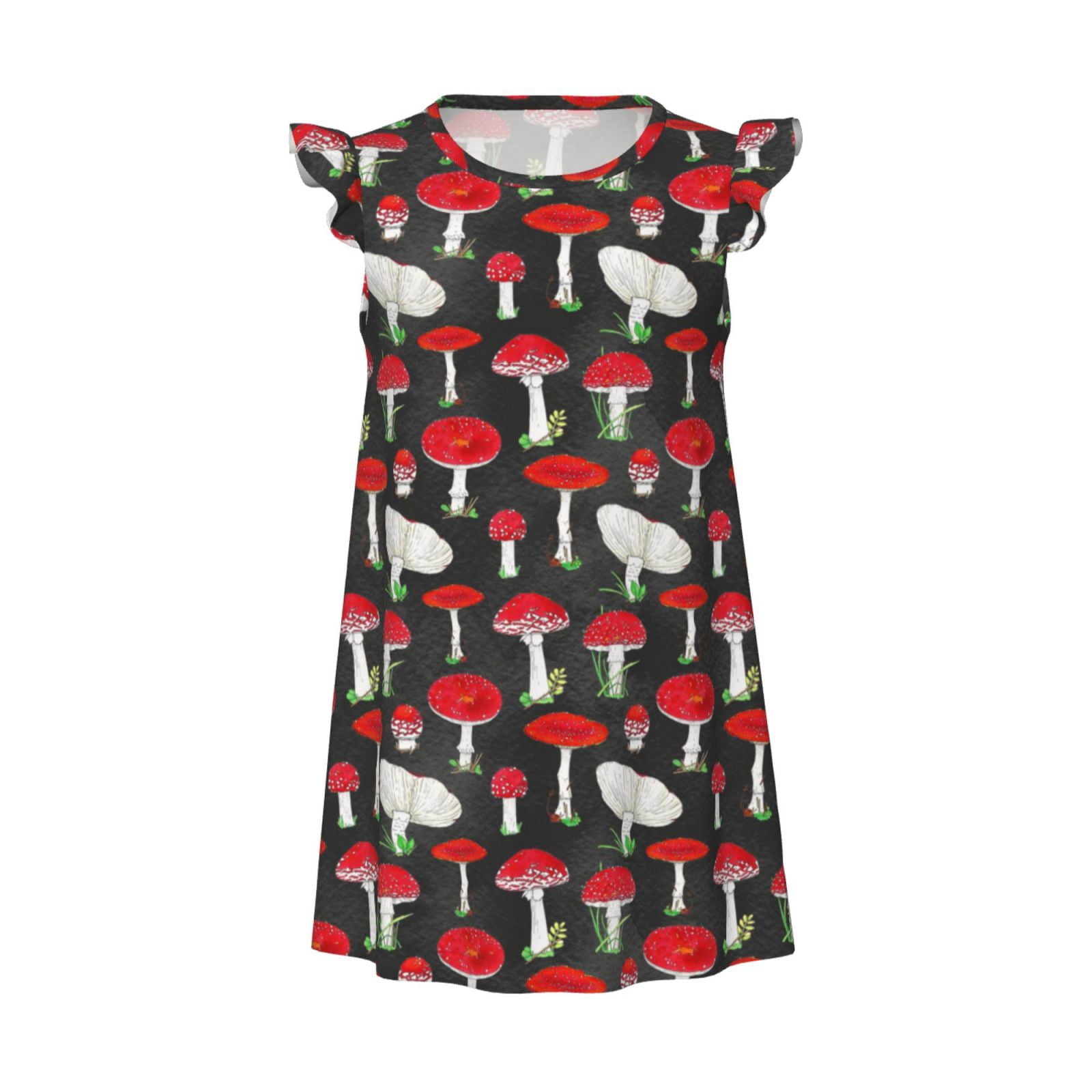 Red Mushrooms print Girls Nightgowns, Short Sleeves Princess Dress ...
