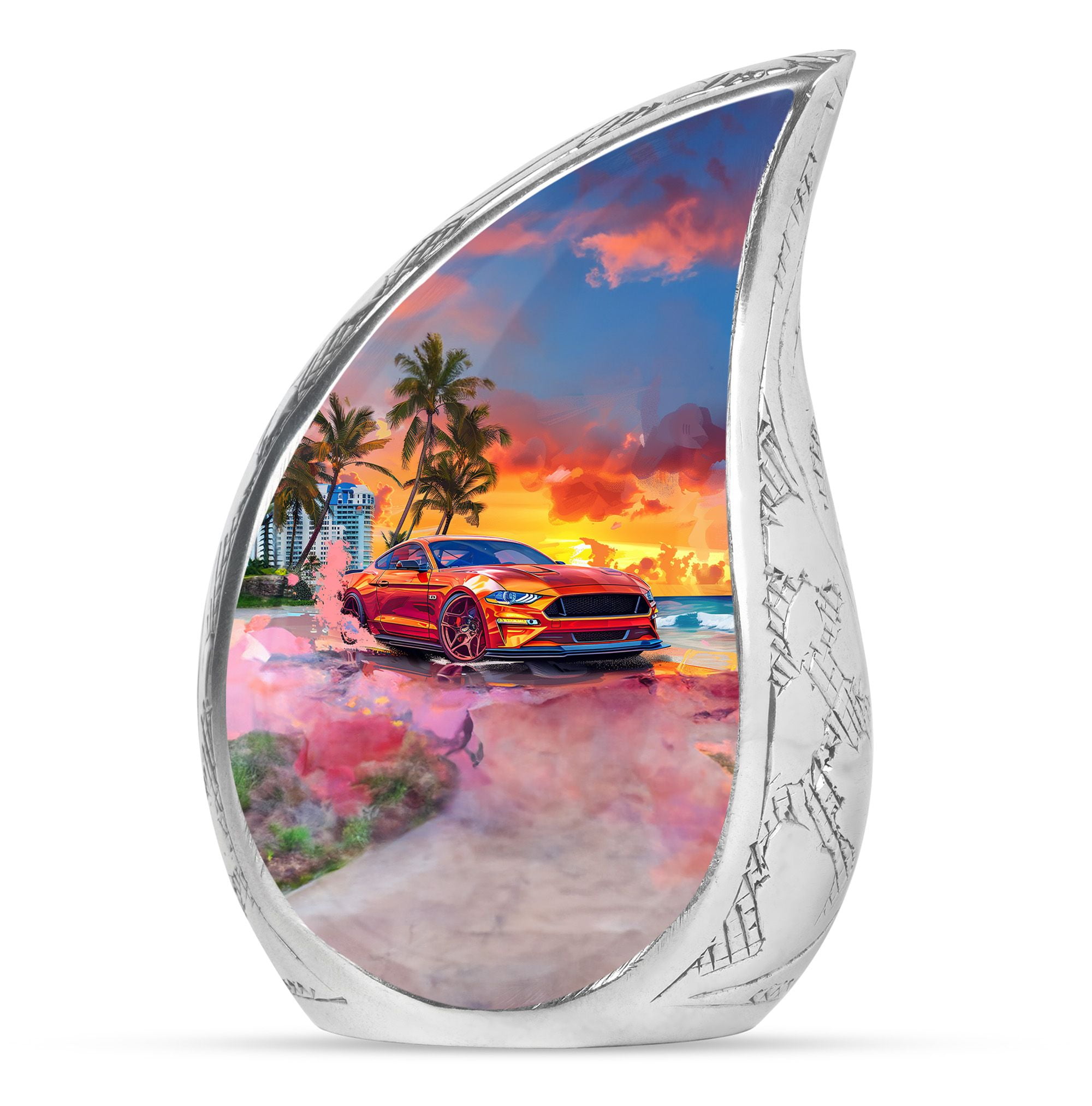 Red Mustang On Beach keepsake urn for human ashes - Cremation urn for ...