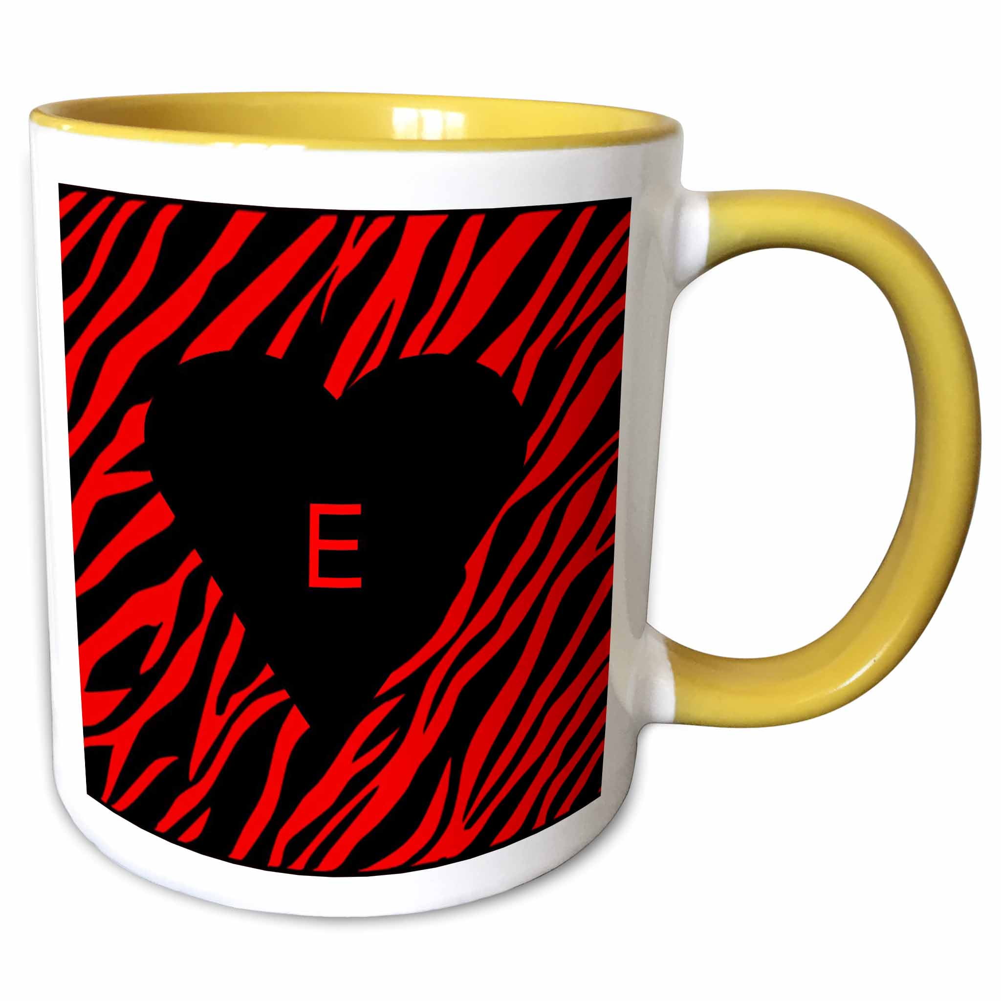 3drose, Red N Black Zebra with Black Heart N Letter E, 11oz Two-tone ...