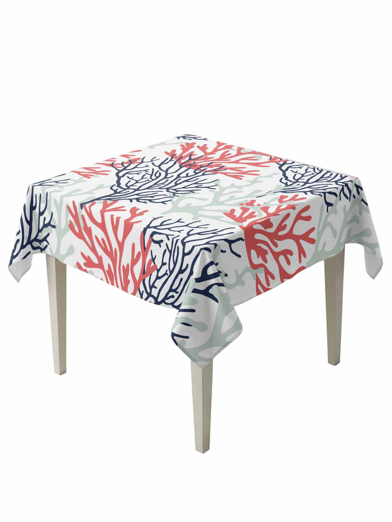 Red Navy Blue Coral Coastal Table Cloth, Summer Beach Seaside Nautical ...