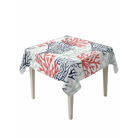 Red Navy Blue Coral Coastal Table Cloth, Summer Beach Seaside Nautical ...