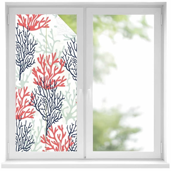 Red Navy Blue Coral Coastal Window Privacy Film, Summer Beach Seaside ...