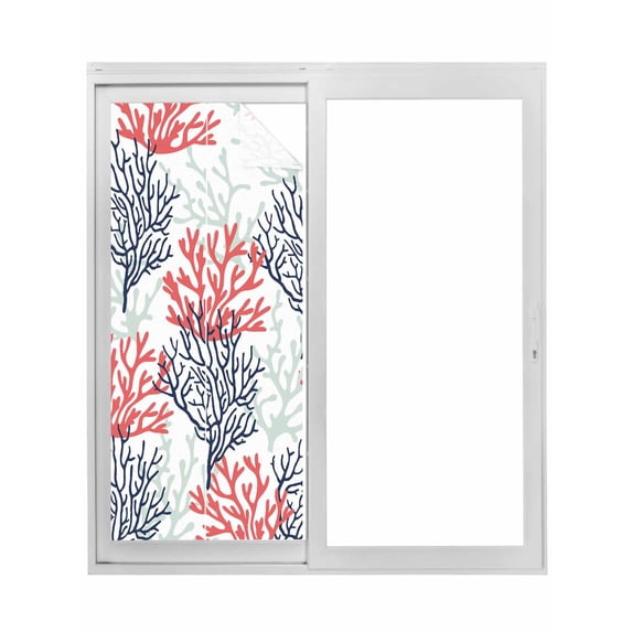 Red Navy Blue Coral Coastal Window Privacy Film, Summer Beach Seaside ...