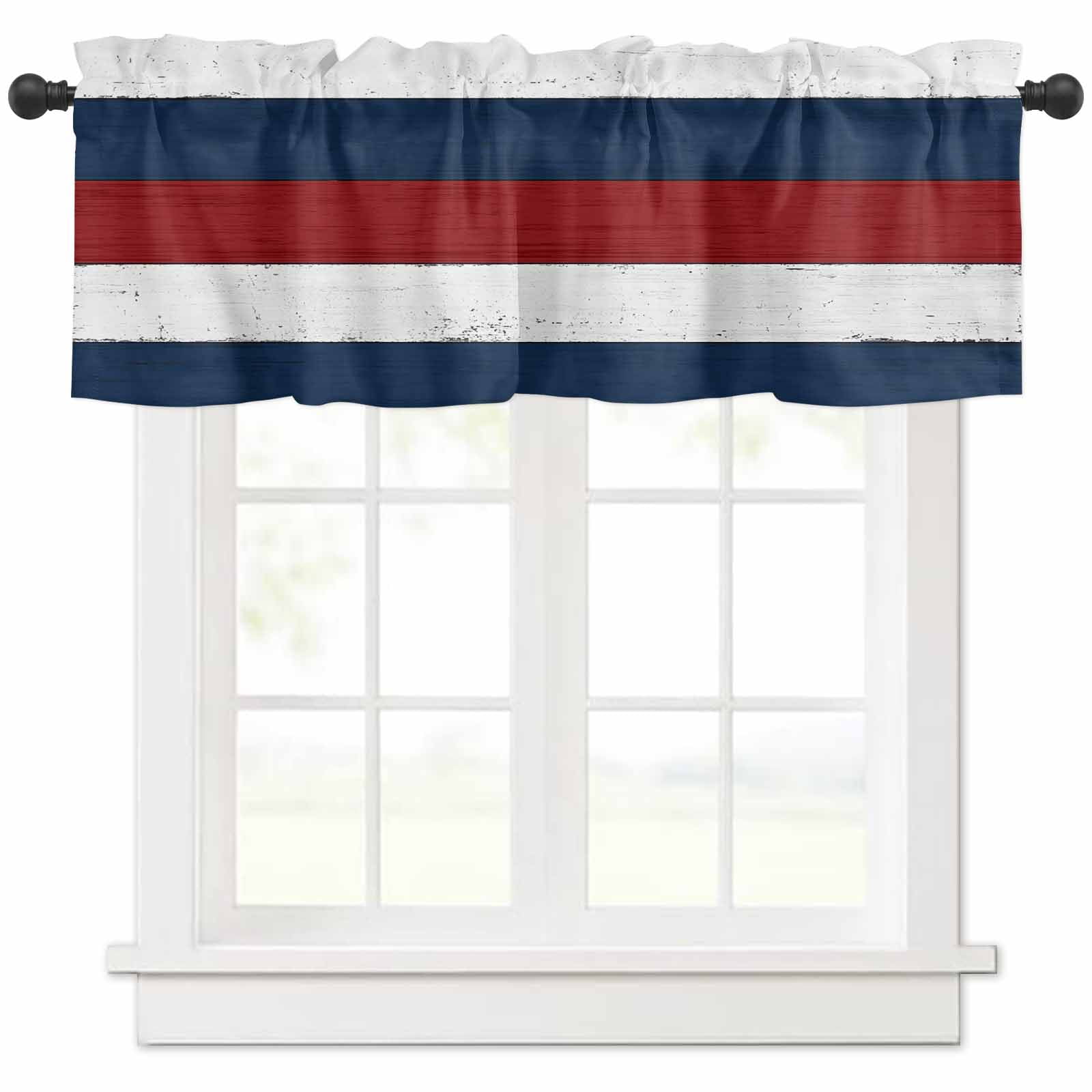 Red Navy Blue Stripe Valances for Windows Farmhouse Kitchen Curtains ...