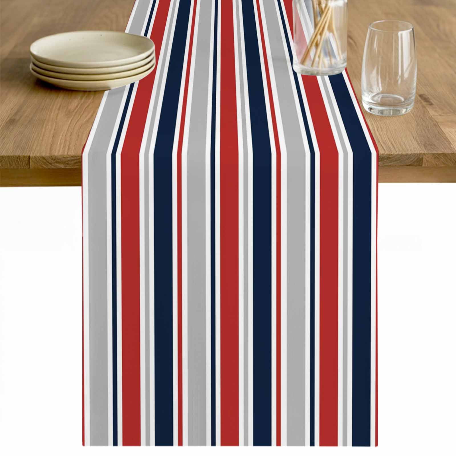 Red Navy Blue Striped Table Runner - 60 Inch Long Farmhouse Stripes ...