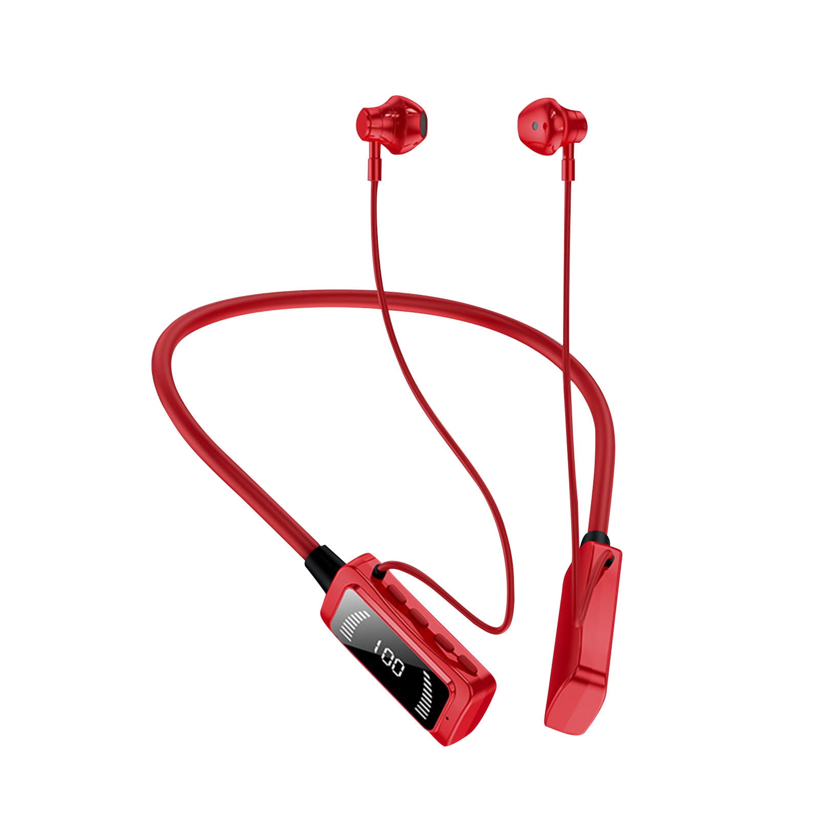 Red Neckband Bluetooth Headphones Ear Monitoring 40H Digital Display ...