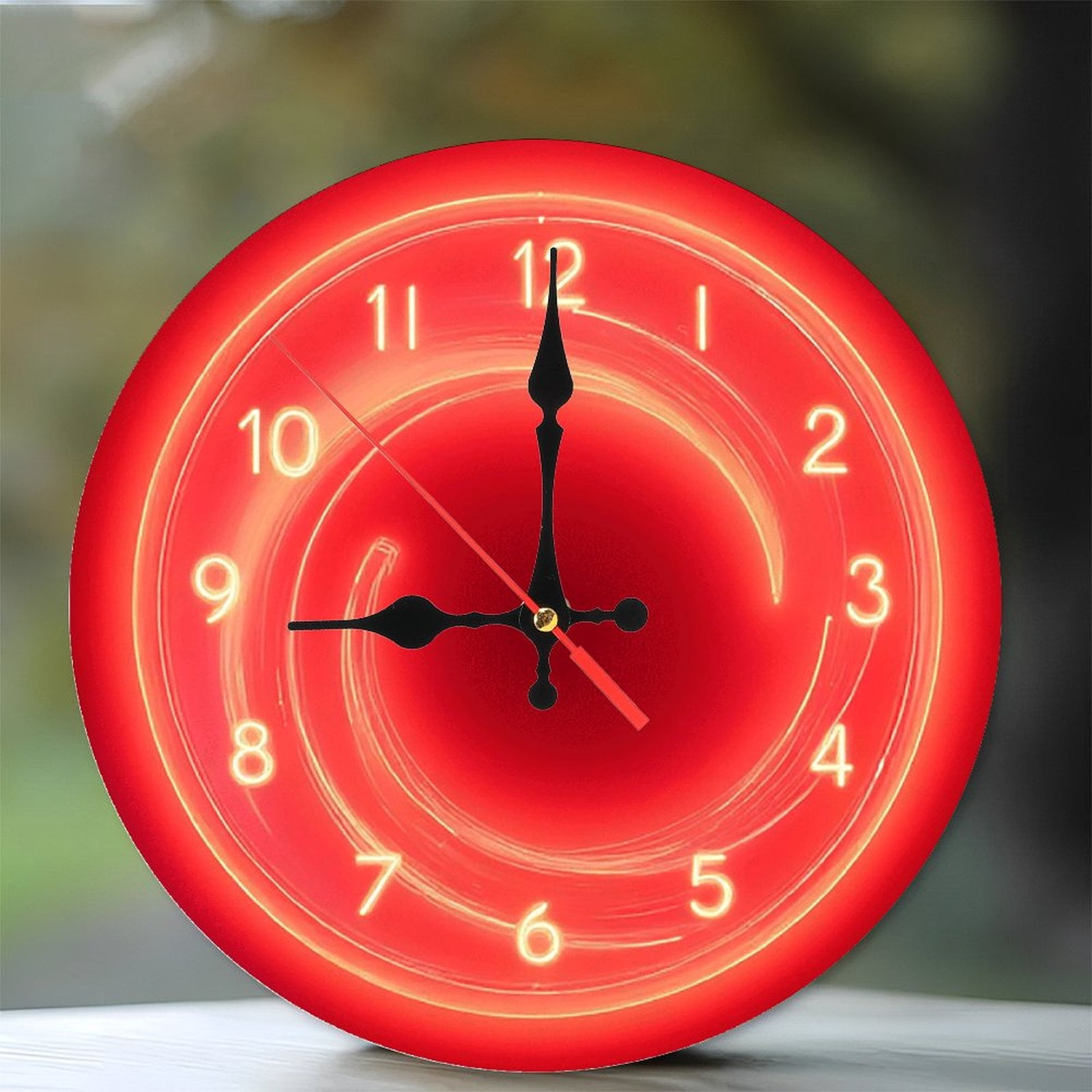 Red Neon Clock Wall Art Home Decor 10-Inch Silent Wooden Wall Clock ...