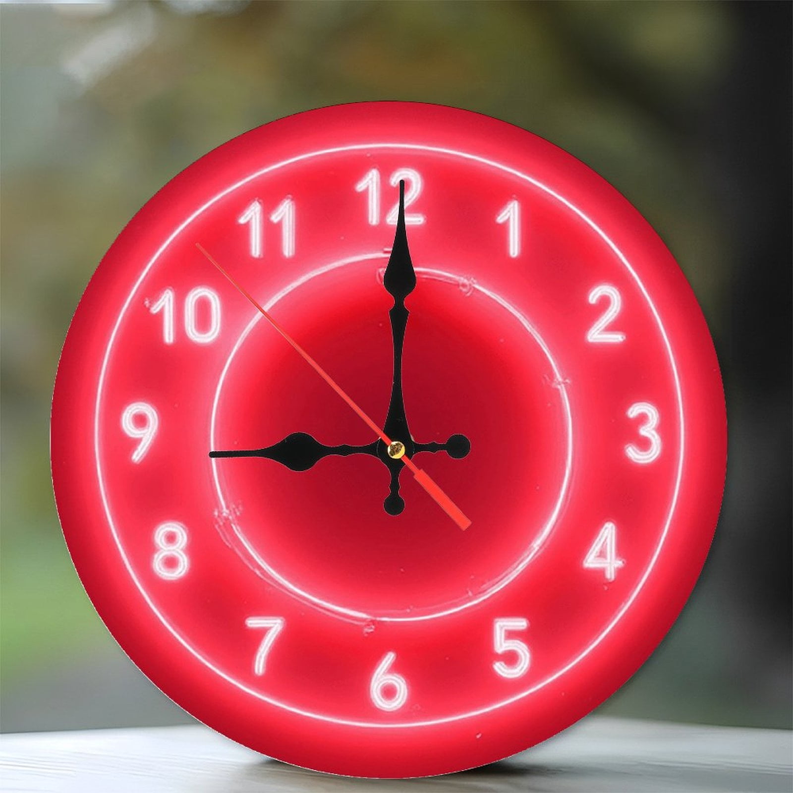 Red Neon Clock Wall Decor Home Art 10-Inch Silent Wooden Wall Clock ...