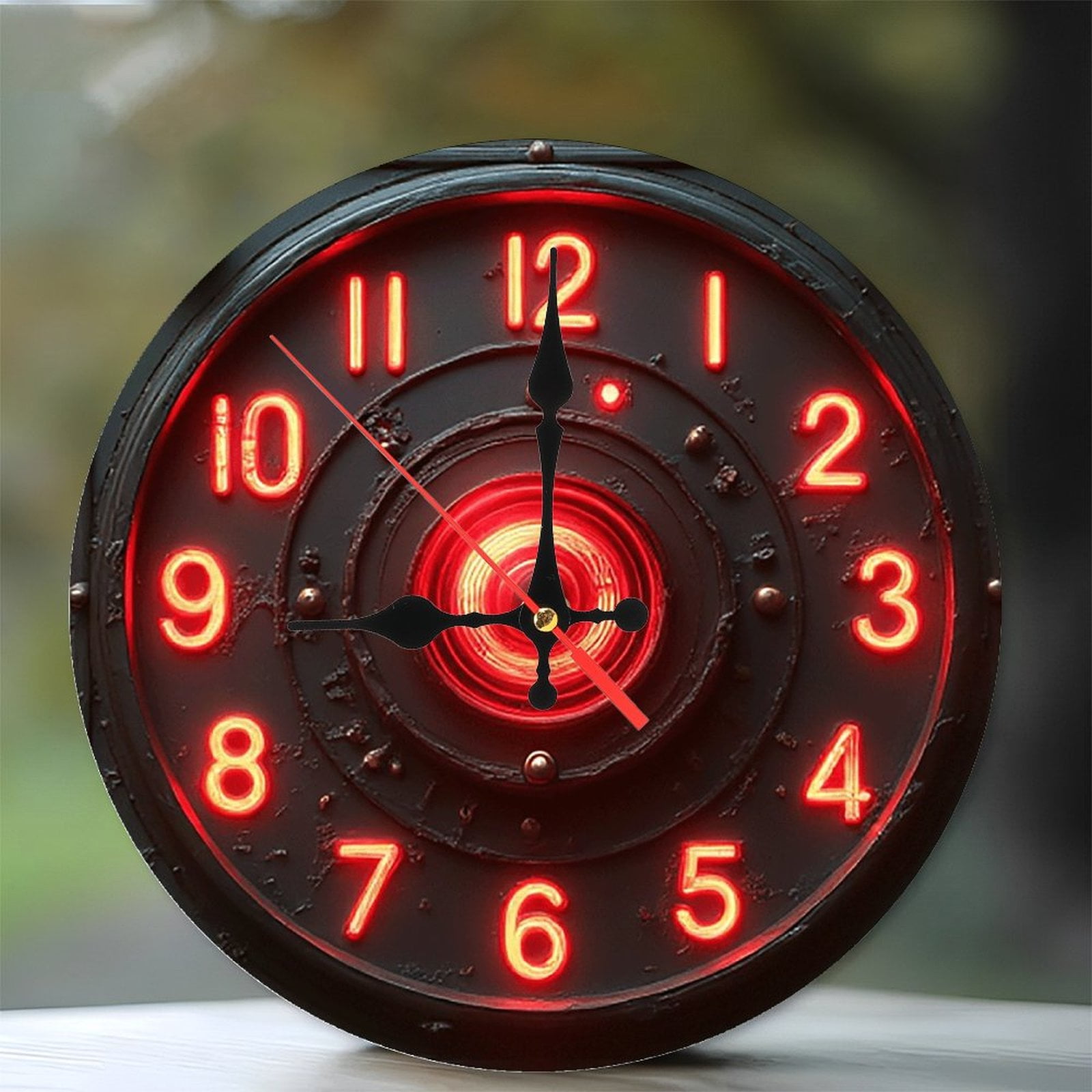 Red Neon Clock Wall Decor Vintage Style 10-Inch Silent Wooden Wall ...