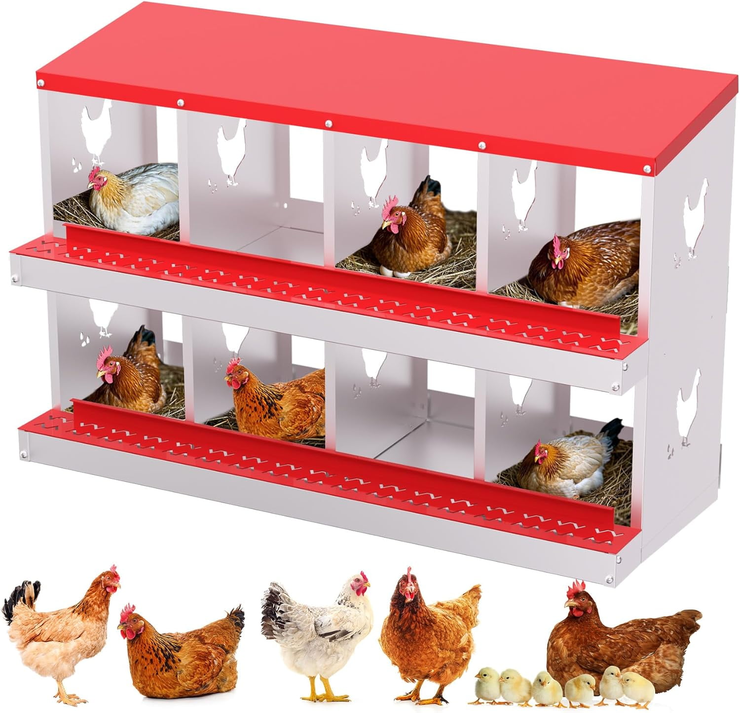 Red Nesting Boxes for Chickens 8 Compartment Chicken Nesting Box Metal ...