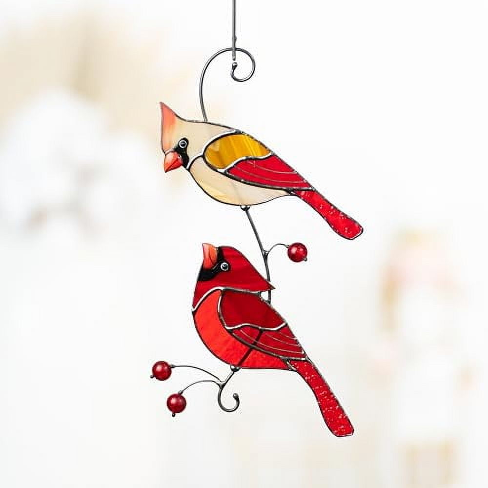 Red Northern Cardinal Birds Stained Glass Suncatcher Genuine Stained ...