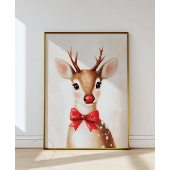 Red Nose Reindeer Print, Winter Wall Art, Festive Deer, Decor Home ...