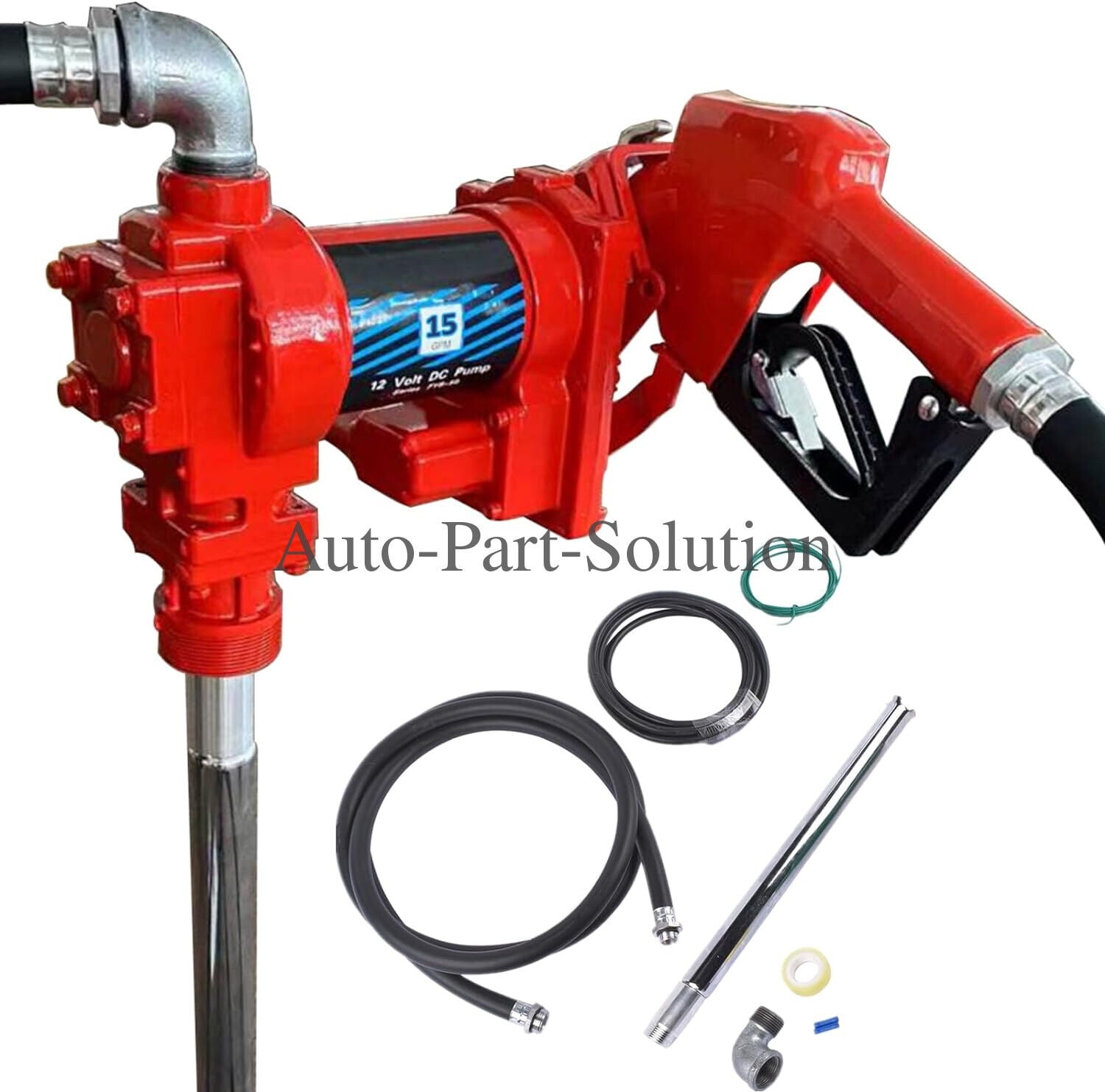 Red Nozzle Large Bore 12V 15 GPM 13A Fuel Transfer Pump with Discharge ...