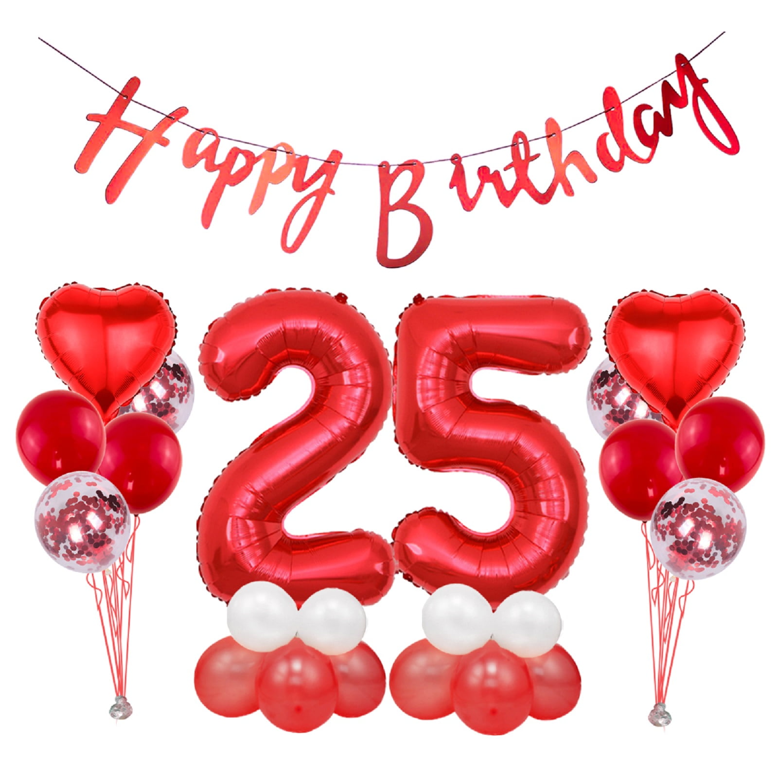 Red Number 25th Birthday Decoration Set Happy Birthday Banner Balloons ...