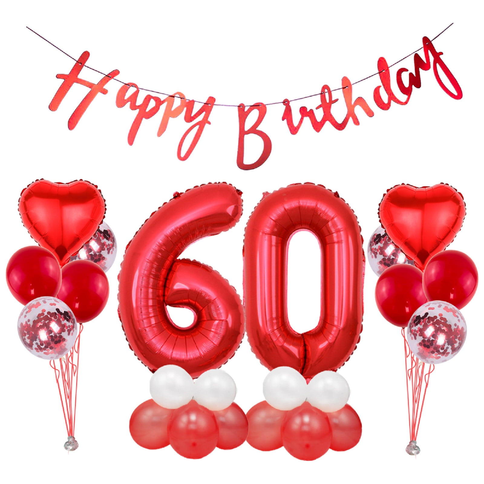 Red Number 60th Birthday Decoration Set Happy Birthday Banner Balloons ...