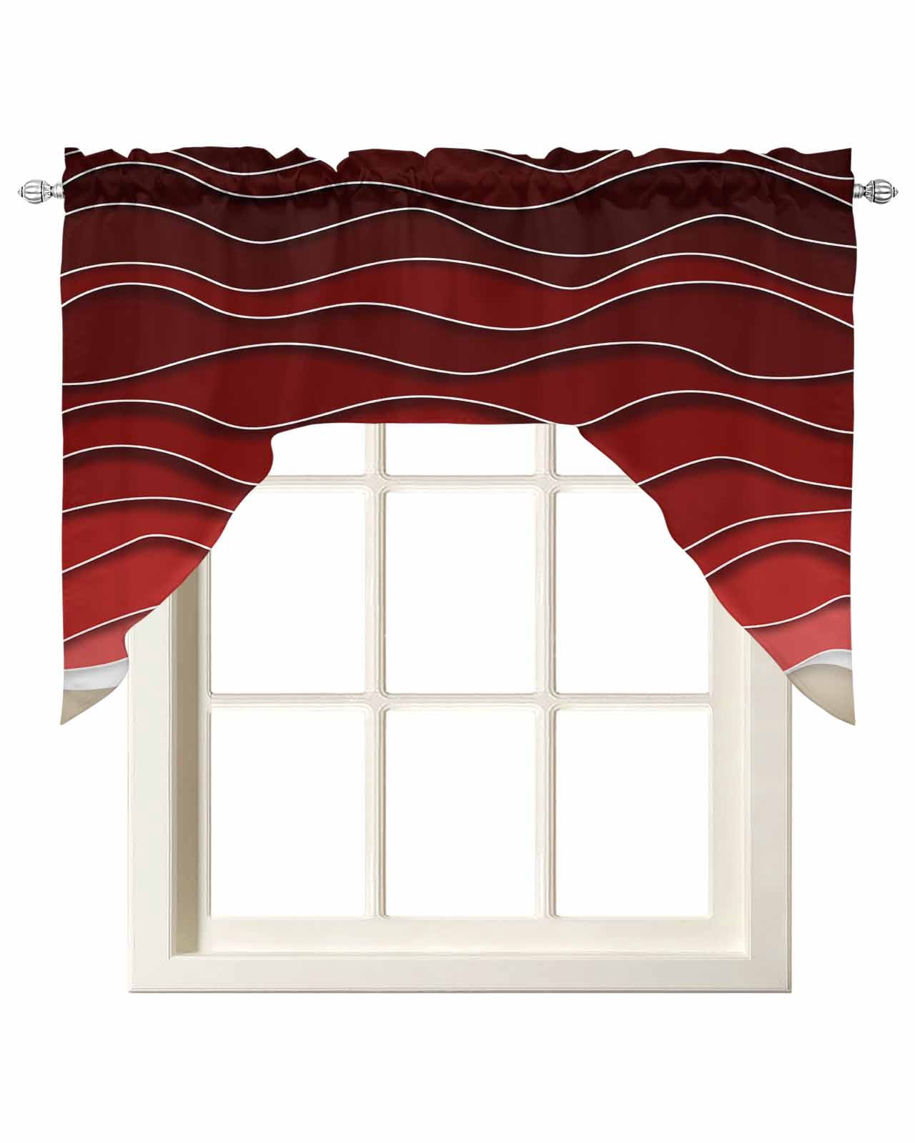 Red Ocean Waves Kitchen Curtains Swag Valance for Windows/Bathroom/Cafe ...