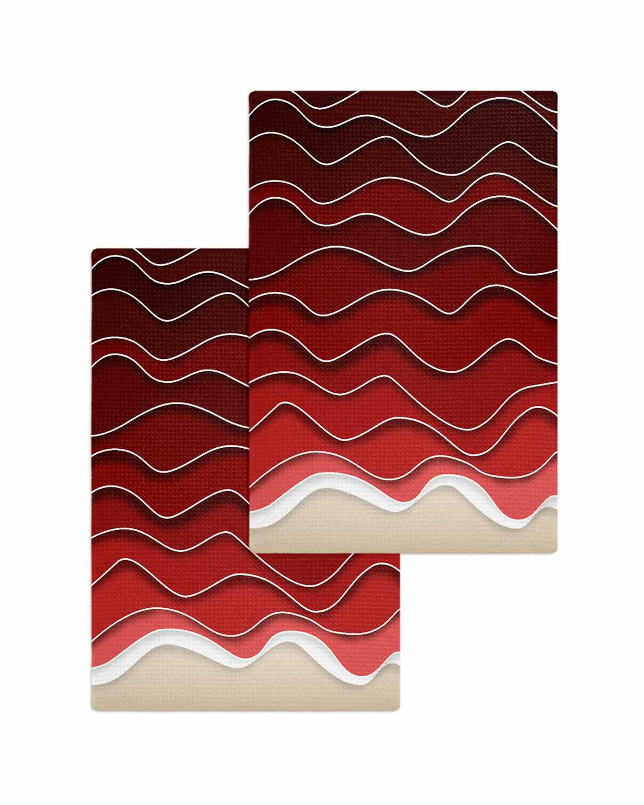 Red Ocean Waves Kitchen Dish Towels for Drying Dishes Set of 2, Coastal ...