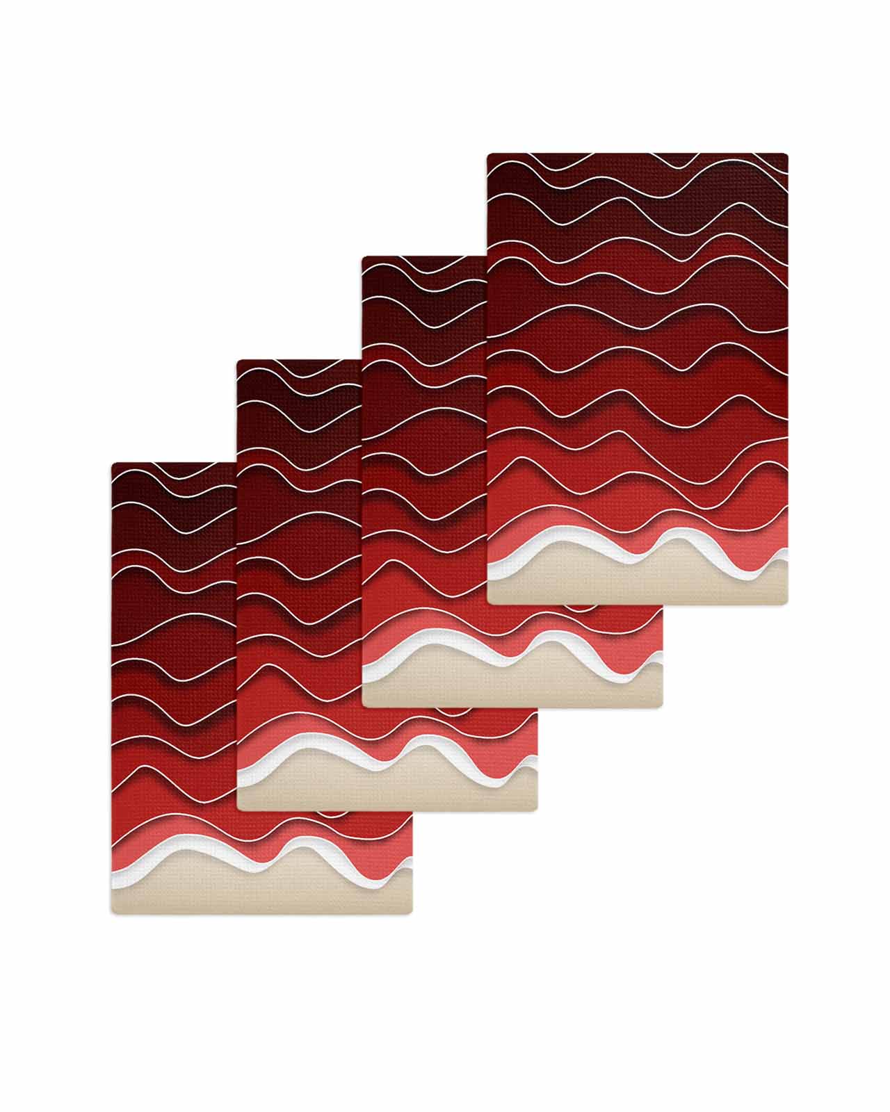 Red Ocean Waves Kitchen Dish Towels for Drying Dishes Set of 4, Coastal ...